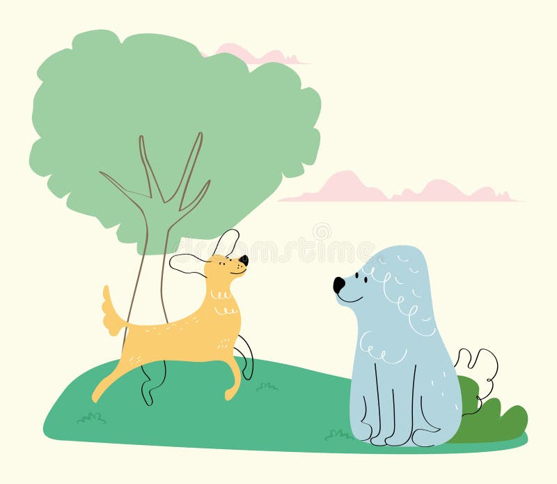 Two dogs in landscape stock vector. Illustration of domestic - 265521211
