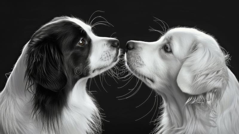 Two Dogs are Looking at Each Other with Their Noses Touching Stock ...