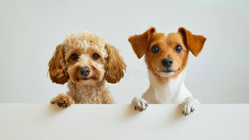 Two Dogs Looking Over a White Board Stock Photo - Image of camera ...