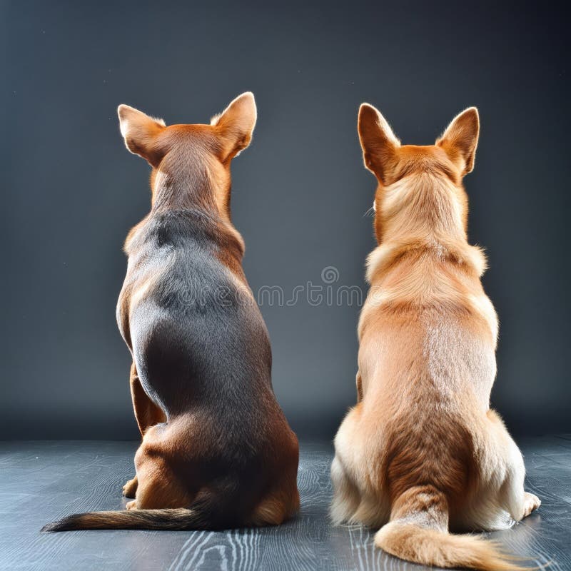 Two Dogs Sit Next To Each Other, Looking Back at Camera Stock Image ...