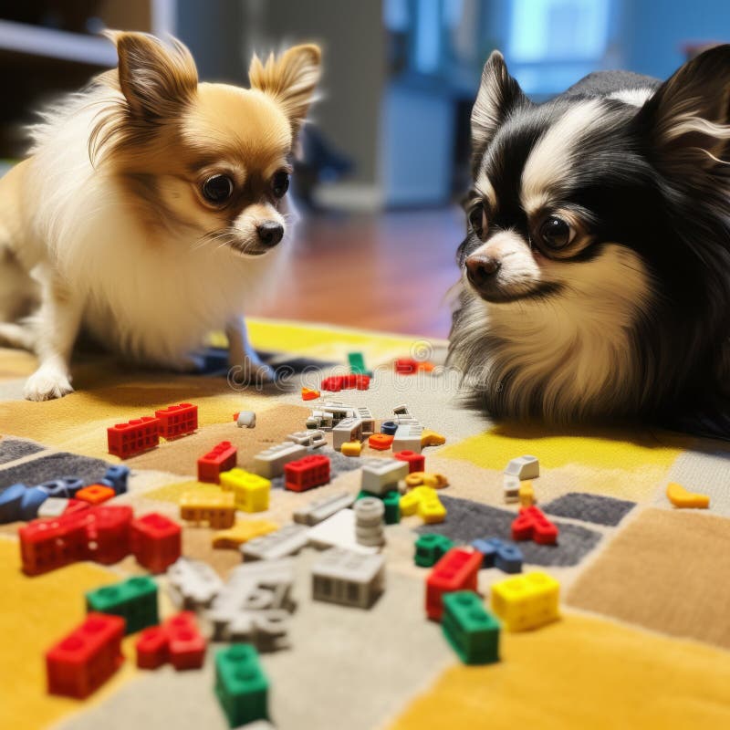 Two Dogs Playing with Building Blocks Stock Illustration - Illustration ...