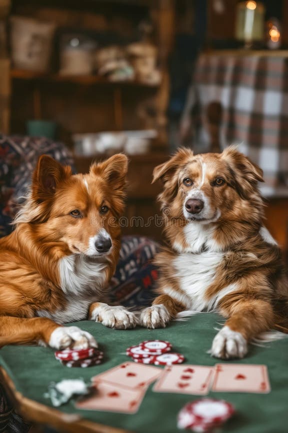 Two Dogs Playing Cards on a Table. Generative AI Stock Photo - Image of ...