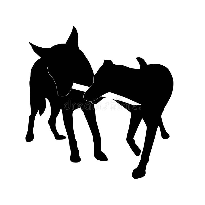 Two Dogs Playing with Stick, Silhouettes Stock Vector - Illustration of ...
