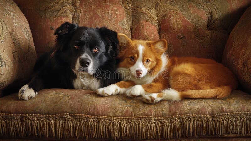 Two Dogs Relaxing Together on a Couch Stock Illustration - Illustration ...