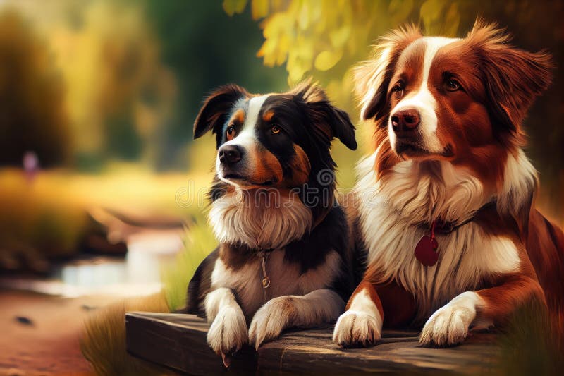 Two Dogs, Resting Side by Side in Peaceful Park Setting Stock ...