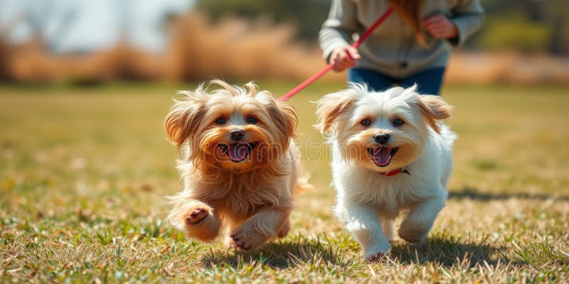 Two Dogs Run in the Grass Tongues Out Stock Illustration - Illustration ...