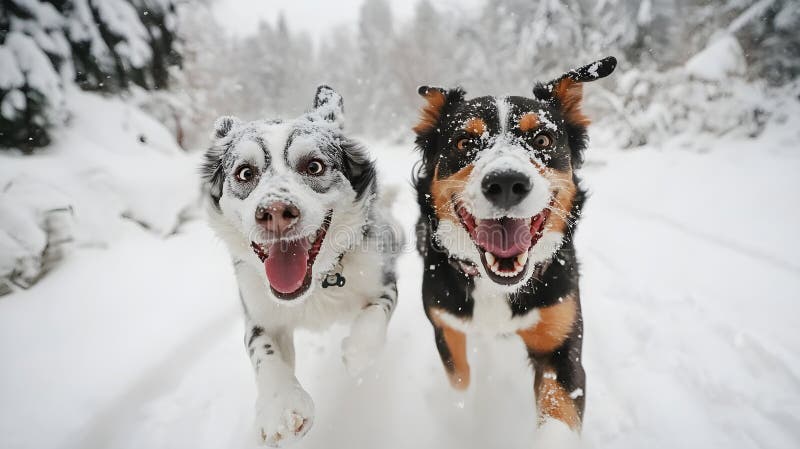 Two Dogs Running in a Winter Landscape Stock Illustration ...