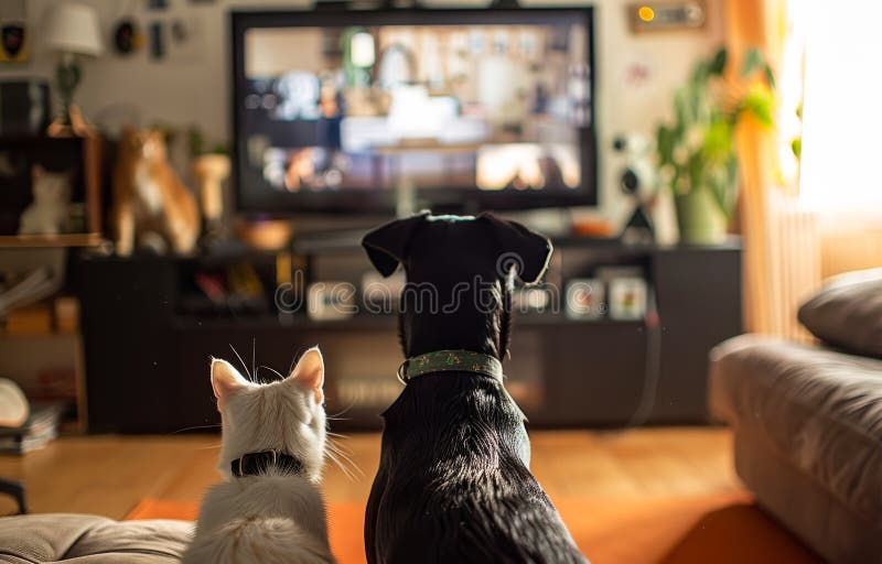 Two Dogs Sitting in Front of TV Stock Photo - Image of funny, friends ...