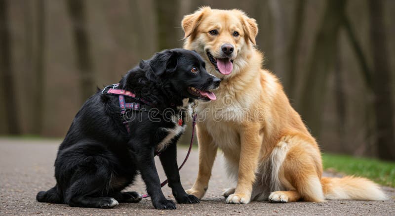 Two Dogs, Sitting on Kitchen Counter and Looking at the Camera, with ...