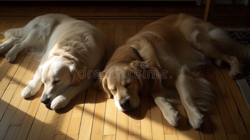 Two Dogs Sleeping on the Floor in a Room with Sunlight, AI Stock Image ...