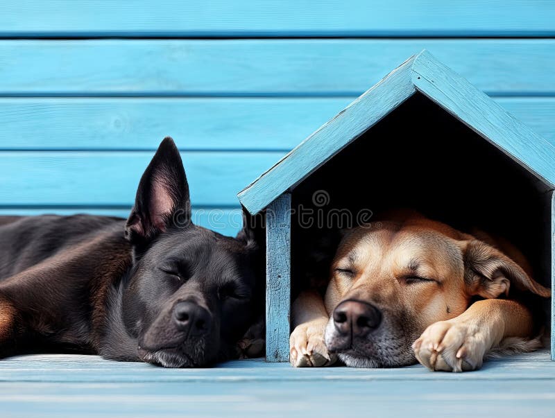 Two Dogs Sleeping Their Dog House Stock Photos - Free & Royalty-Free ...