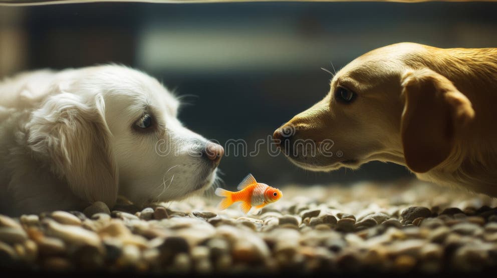 Two Dogs Watching a Goldfish in an Aquarium Stock Illustration ...
