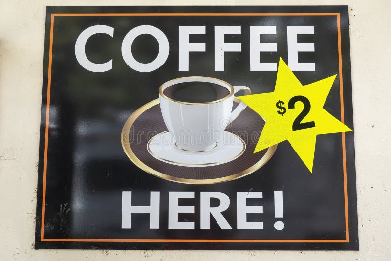 Two Dollar Coffee for Sale Sign Stock Photo - Image of enticement, cafe ...