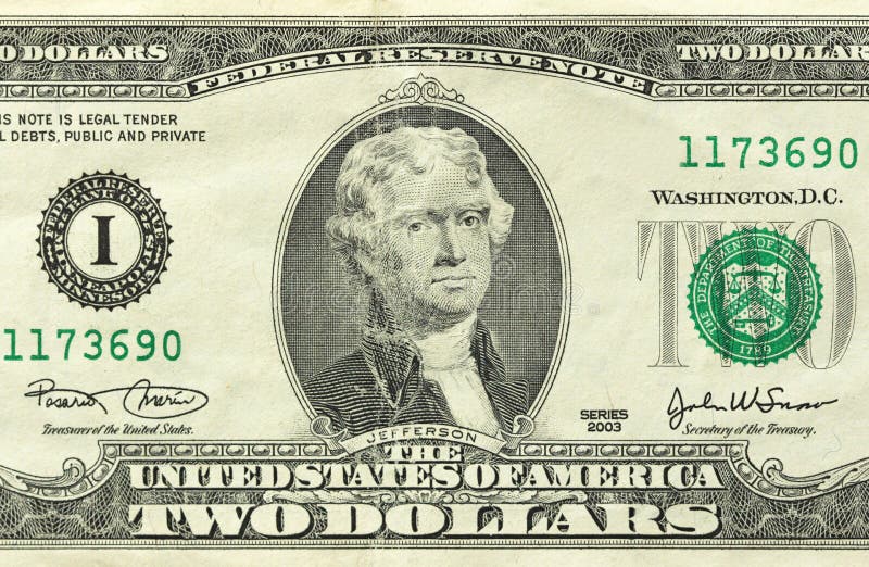 2 dollars stock image. Image of america, earn, jefferson - 1729523