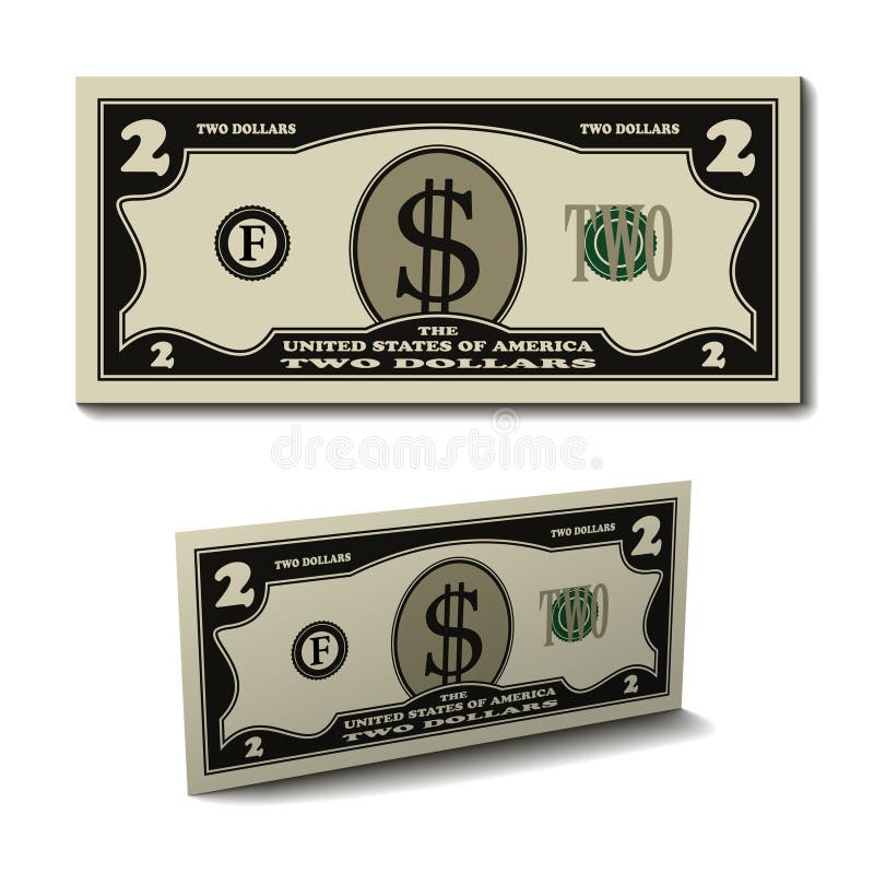 Two Dollar Paper Bill Banknote Stock Vector - Illustration of finance ...