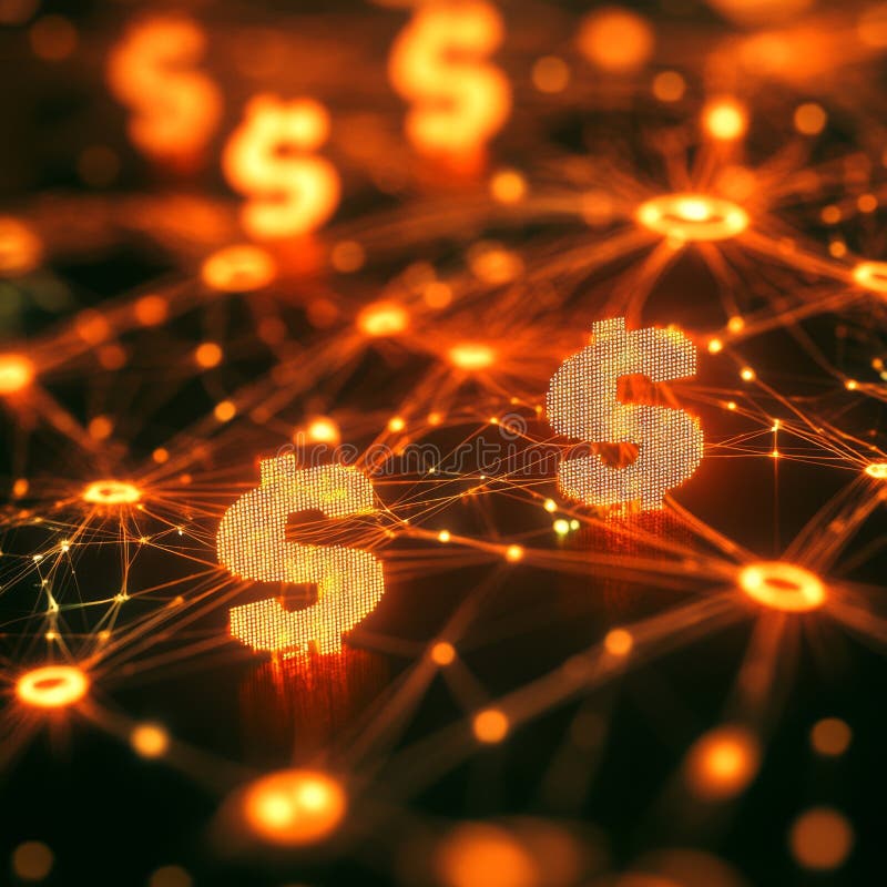 Two Dollar Signs are Shown in a Network of Lines Stock Illustration ...