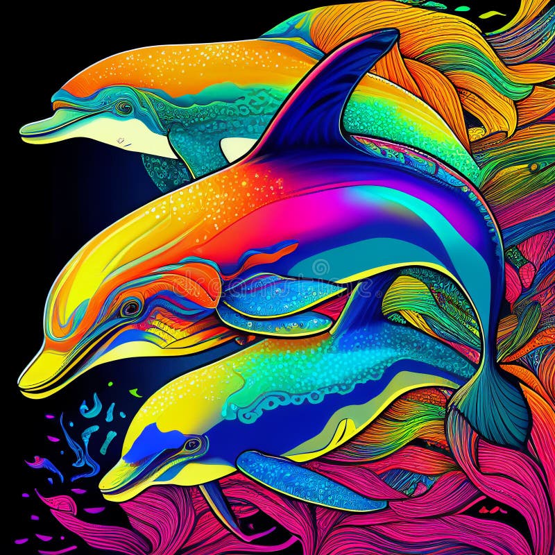 Two Dolphins in a Bright Color Palette. AI Generated Stock Illustration ...