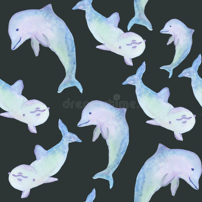 Two Dolphins with Different Angles and Emotions Seamless Pattern ...