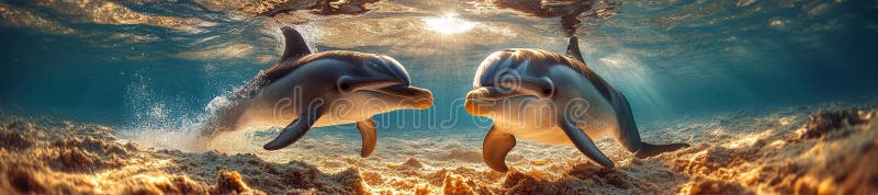 Two Dolphins Interacting Playfully in Shallow Sunlit Waters Stock ...