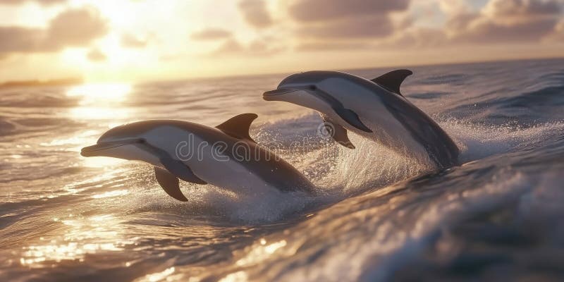 Sunset Dolphins Beautiful Ocean Dolphin Beach Sunset Royalty Free