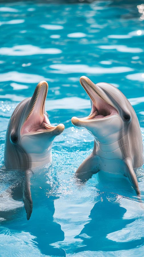 Two Dolphins Opening Mouths in Blue Water Stock Photo - Image of ripple, communication: 352462232