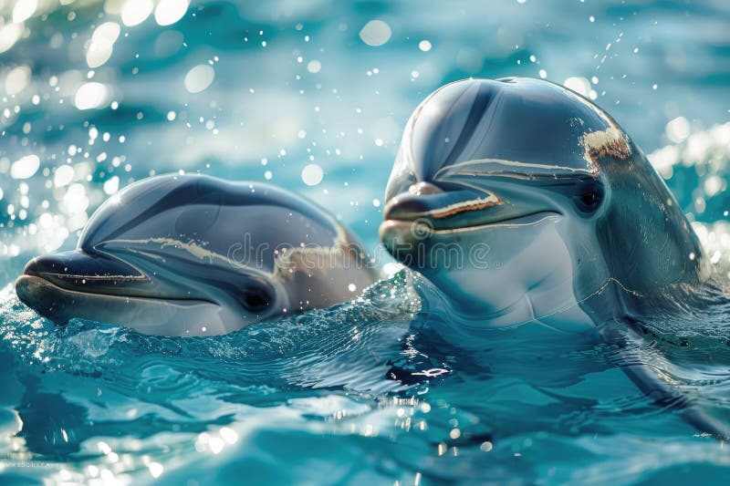 Two Dolphins Playfully Interacting in Sparkling Water Stock Image ...