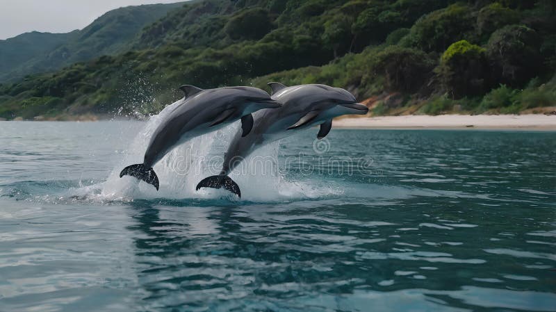 Two Dolphins Playing on the Sea Stock Illustration - Illustration of mammal, dolphin: 334616783