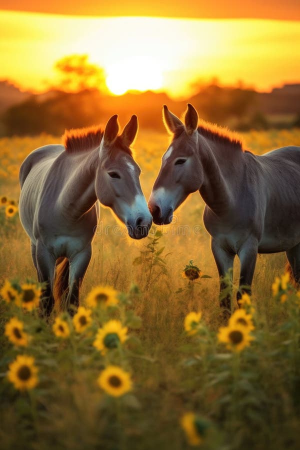 Two Donkeys Playfully Interacting in a Field Stock Illustration ...