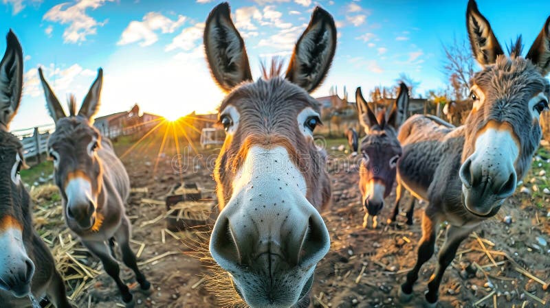 Two Donkeys of Varying Colors Standing Side by Side in a Dirt Field ...