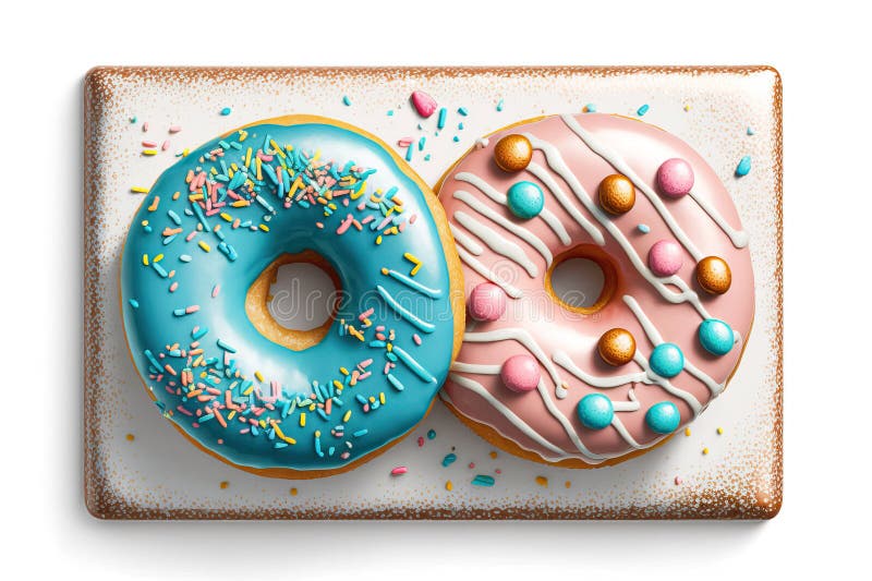 Two Donuts Covered with Icing with Colorful Sugar Crumbs on a Plate ...