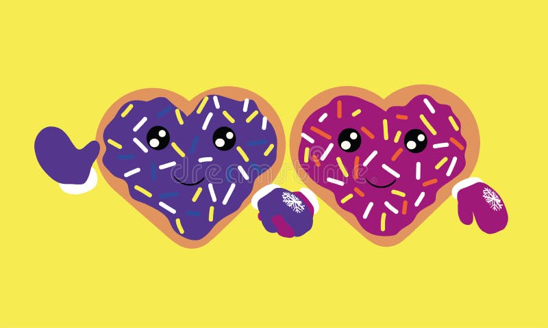 Two Donuts in the Shape of a Heart Holding Hands. Two Cartoon Doughnuts ...