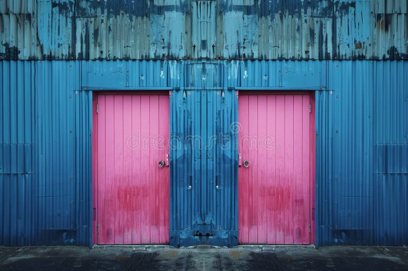 Two Doors Against a Blue Wall, One Pink, the Other Blue, Concept of ...