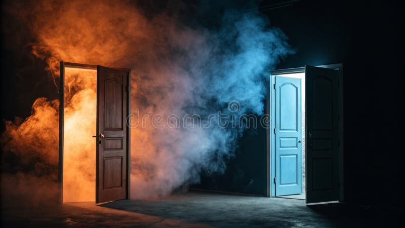 Two Doors Fire and Ice Dramatic Lighting, Open Doors, Choice Concept ...