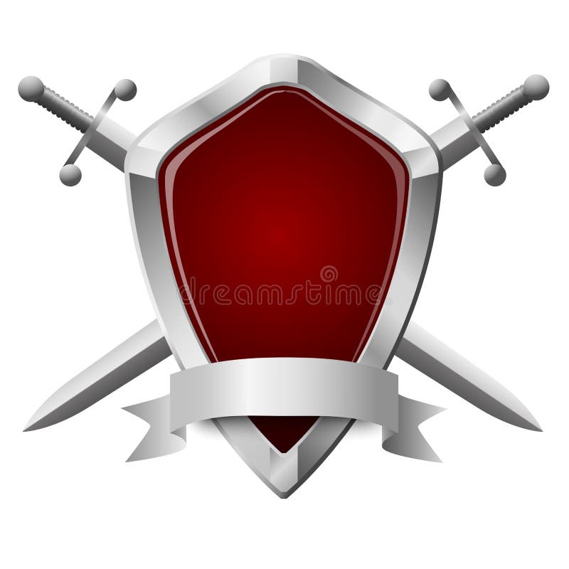 Two Double-edged Swords and a Shield Isolated on White Stock Vector ...