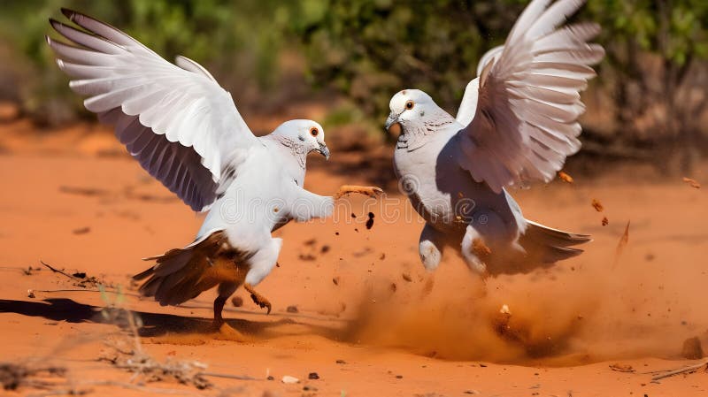 Two Doves Fighting in a Red Sand Desert Stock Illustration ...