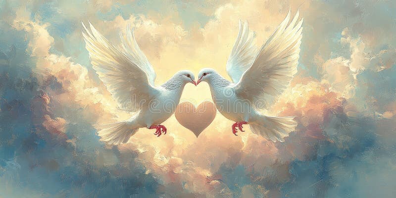 Two Doves in Flight, Symbol of Love and Peace Stock Illustration ...