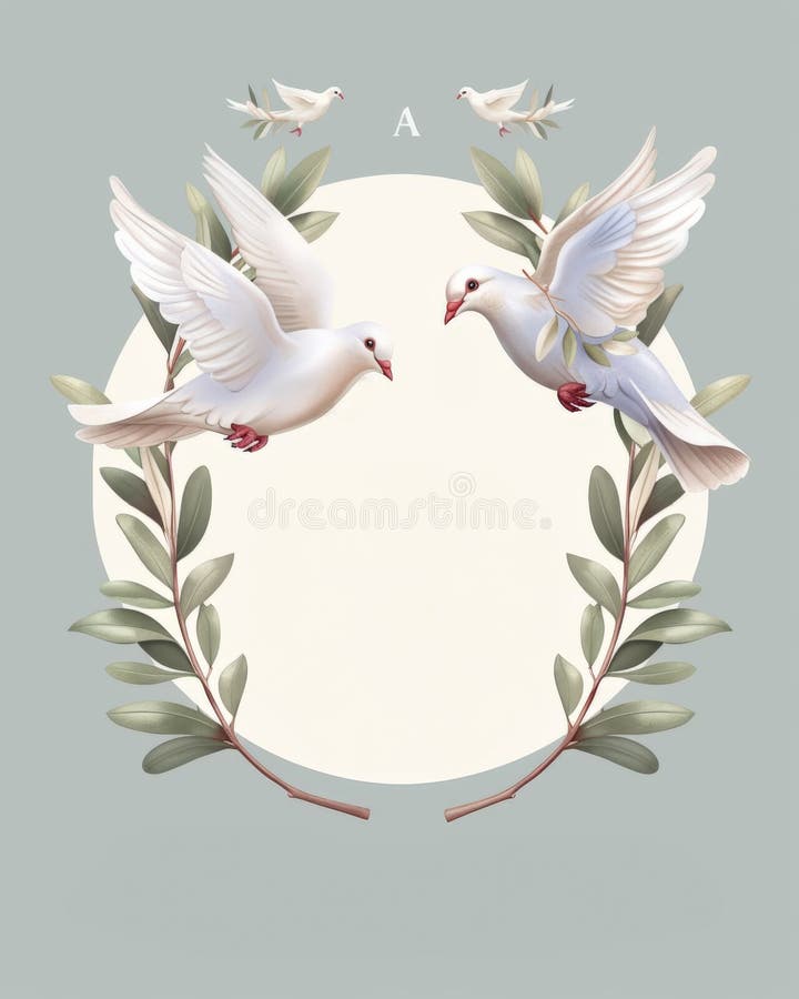 Two White Doves with Olive Branches in Circle Design Stock Image - Image of calm, white: 334931695