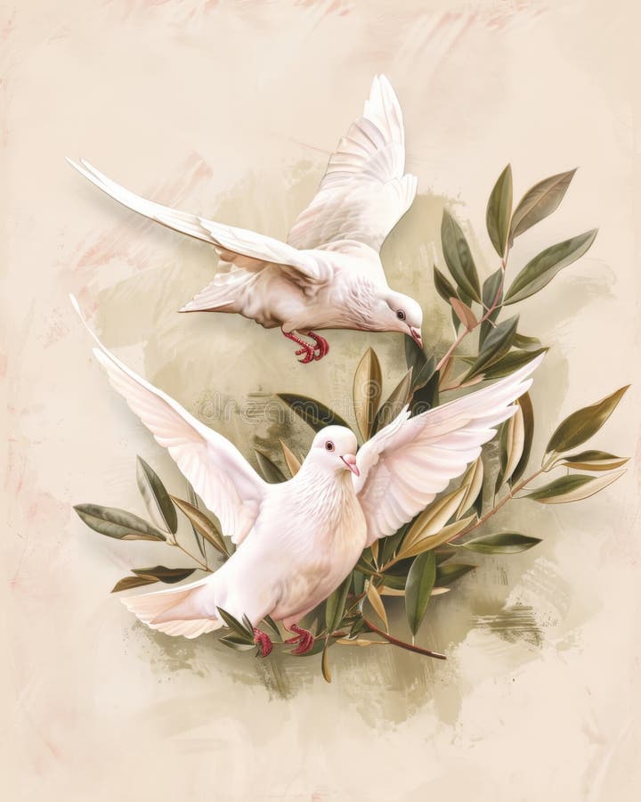 Two White Doves among Olive Branches on Light Background Stock Image - Image of olive, elegance ...