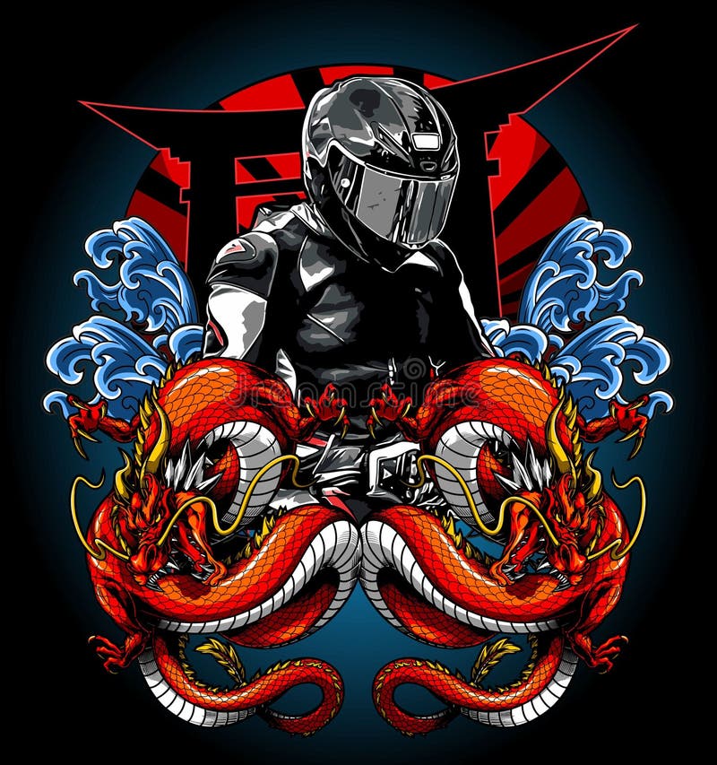 Two Dragons and a Biker Vector Template Stock Vector - Illustration of ...