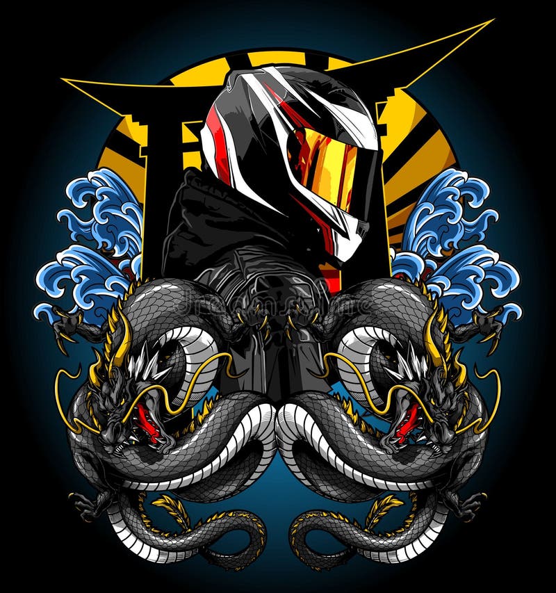 Two Dragons and a Biker Vector Template Stock Vector - Illustration of ...