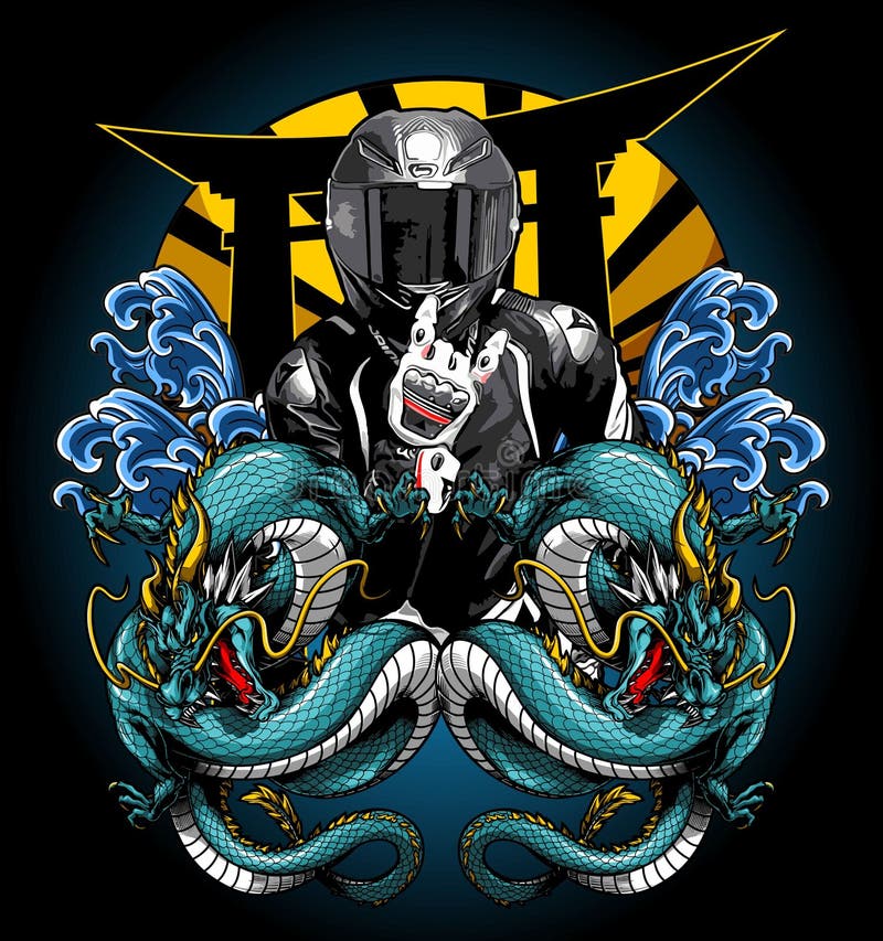 Two Dragons and a Biker Vector Template Stock Vector - Illustration of ...