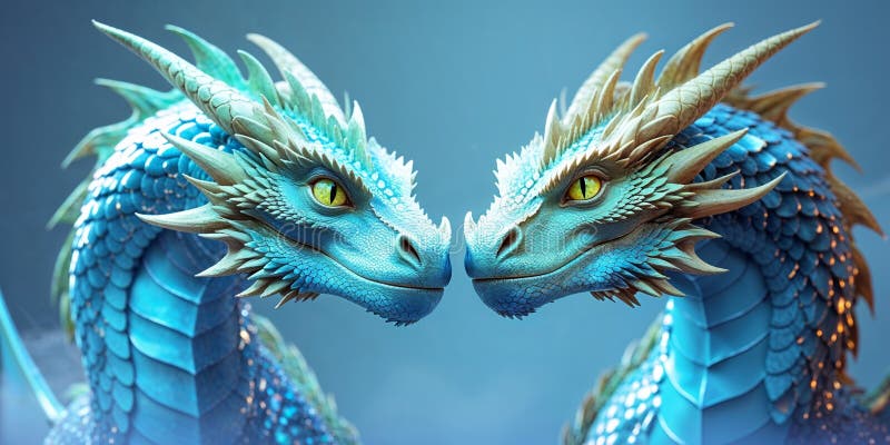 Two Dragons Looking at Each Other on a Blue Background Stock Image ...