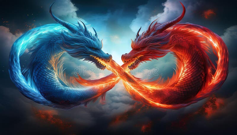 Two Dragons Looking at Each Other S Tails in an Infinity Shape Stock ...