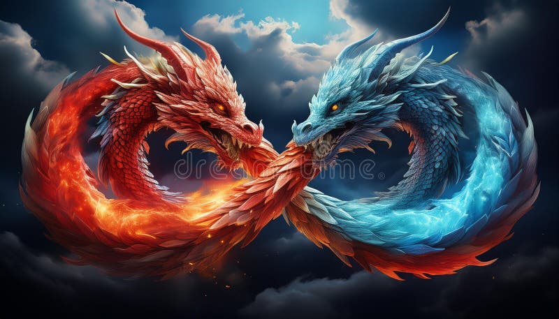 Two Dragons Looking at Each Other S Tails in an Infinity Shape Stock ...