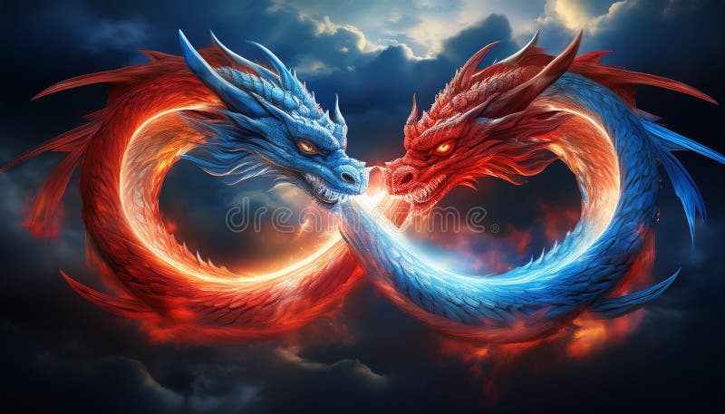Two Dragons Looking at Each Other S Tails in an Infinity Shape Stock ...