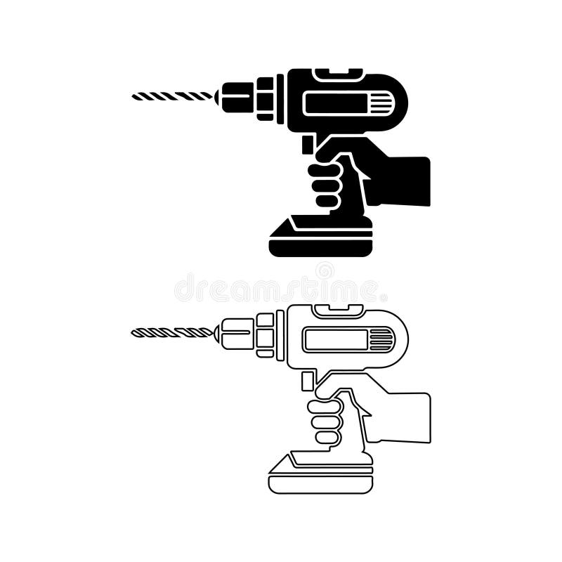 Two Drill Icons: Solid Black and Outline Vector Graphics. Stock Vector ...