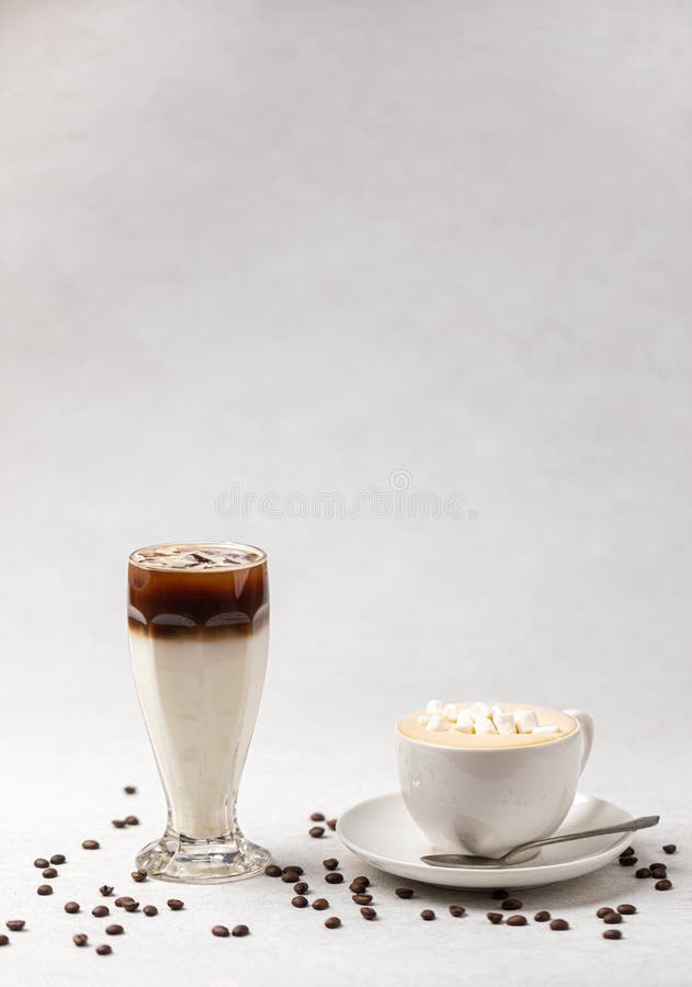 Two Drinks Cappuccino and Iced Coffee Stock Photo - Image of cappuccino ...