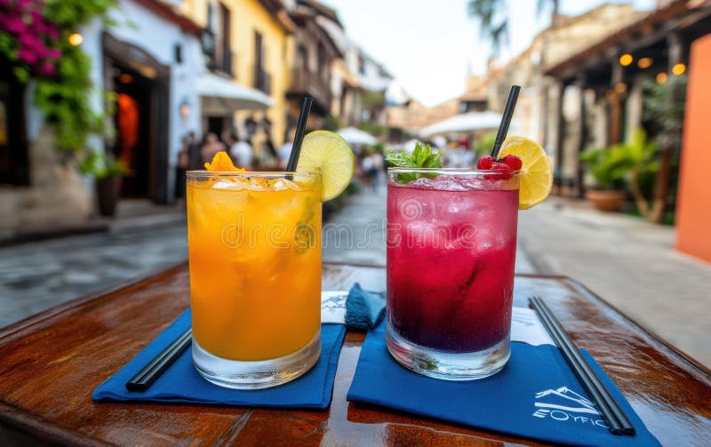 Two Drinks are Placed on a Table at a Restaurant Setting. Stock Photo ...