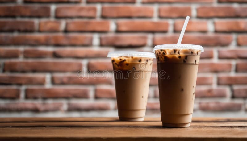 Two Drinks in Plastic Cups on a Table Stock Illustration - Illustration ...