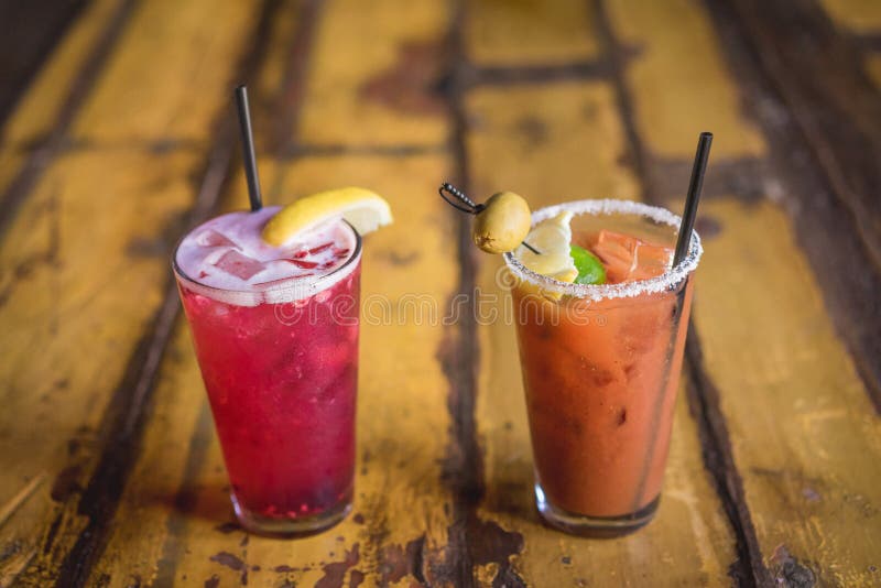 Two drinks on a table. stock photo. Image of bloody, alcohol - 63363400